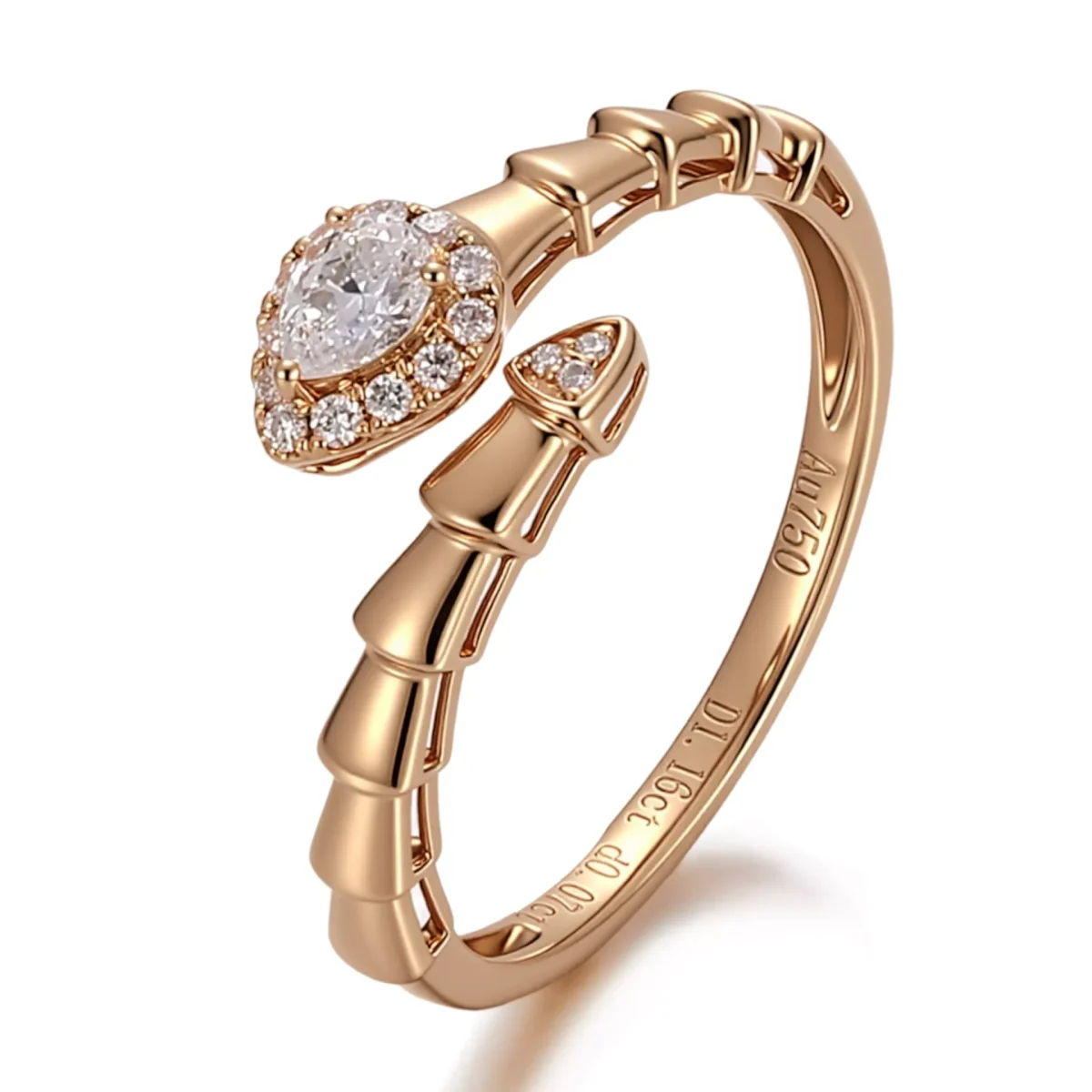 Pear Cut Diamond Serpent Wrap Ring with Halo | 18k Yellow Gold ...